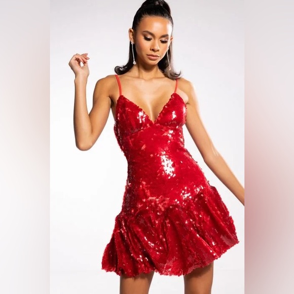 AKIRA | Dresses | Nwt Akira Sequin Mini Dress In Red | Poshmark